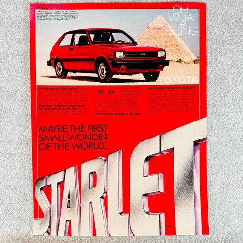 Toyota Starlet 1980 Vintage Print Ad Smallest Car Egypt Pyramids Born ...