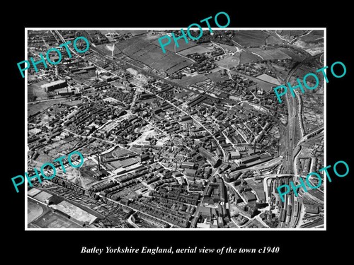 OLD LARGE HISTORIC PHOTO BATLEY YORKSHIRE ENGLAND AERIAL VIEW OF TOWN ...