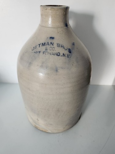 STONEWARE WHISKEY JUG BLUE INCISED: OTTMAN BROS CO FORT EDWARD, N.Y 1 1 ...