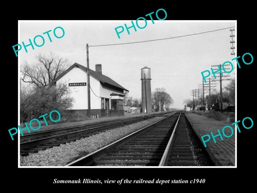 OLD 8x6 HISTORIC PHOTO OF SOMONAUK ILLINOIS THE RAILROAD DEPOT STATION ...