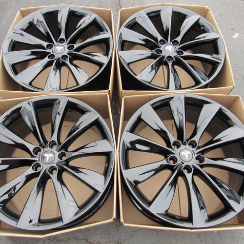 21” TESLA MODEL S RIMS OEM FACTORY TURBINE GLOSS BLACK WHEELS RIMS SET ...