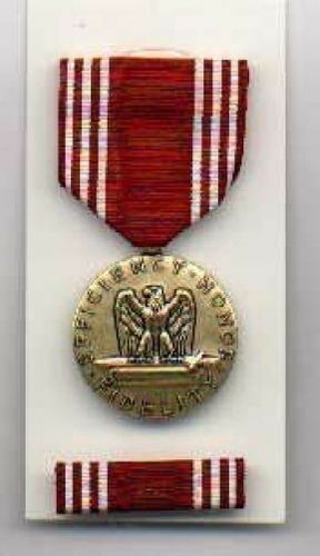 One full size US Army Good Conduct Award medal with ribbon bar showing ...