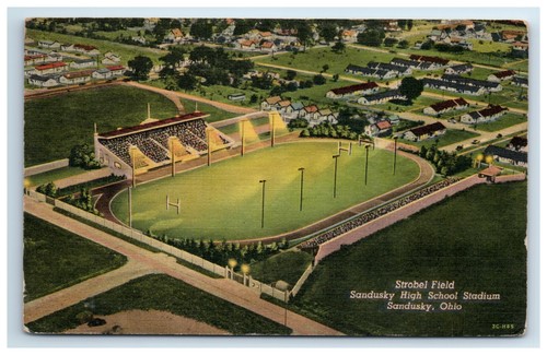 Postcard Strobel Field Sandusky High School Stadium Sandusky Ohio Linen ...