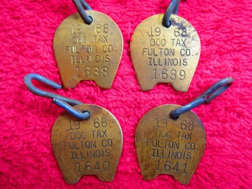 4-CONSECUTIVE # 1968 FULTON COUNTY IL DOG LICENSE TAX TAG 1638, 1639 ...