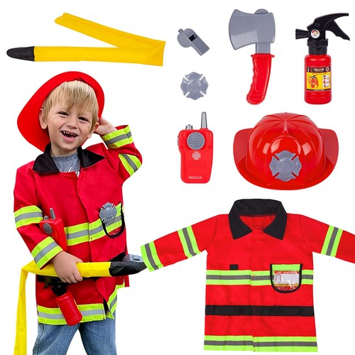 Liberry Kids Fireman Costume Ages 3-5 Pretend Play Firefighter Tools ...