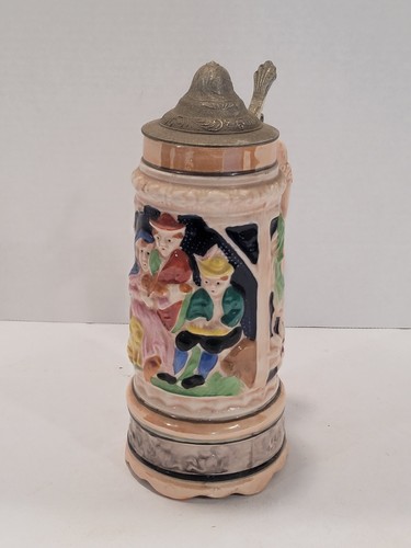 Vintage German Beer Stein With Lid Music Box On Bottom Hand Painted 8. ...