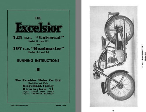 Excelsior 125cc Universal Models U.1 & U.2 and 197cc Roadmaster Models ...