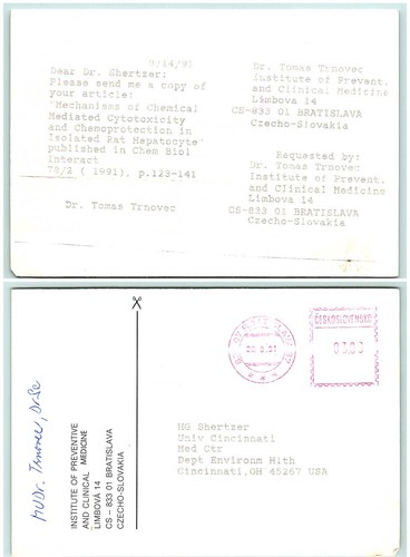 S03-4301, RESEARCH PAPER REPRINT REQUEST, CZECH 1990S TO USA, POSTCARD ...