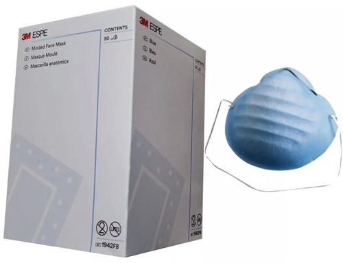 3M ESPE 1942FB Fluid Resistant Dental Molded Cone Face Masks, Blue, 50 ...