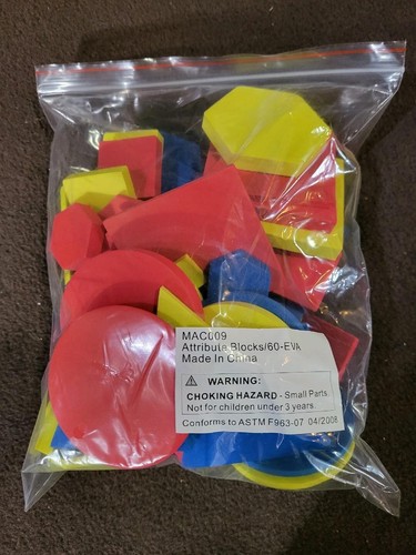Large Attribute Blocks Math Manipulatives Color Shapes 60 Pc New | eBay