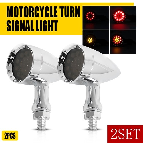 Chrome Motorcycle LED Red Brake Blinker Bullet Turn Signal Light For ...