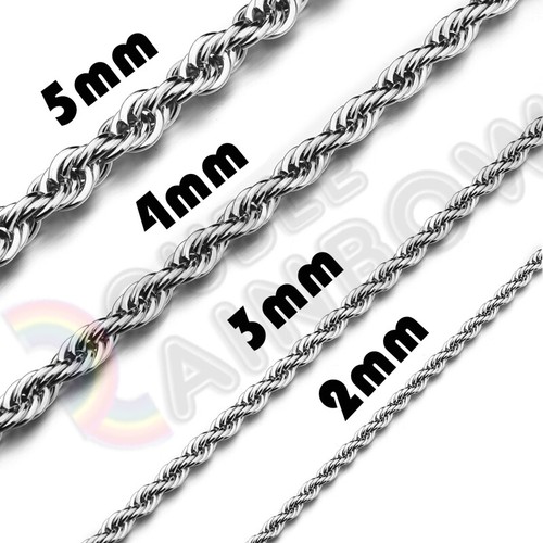 Men Women Stainless Steel Silver 2mm/3mm/4mm/5mm Rope Necklace Chain ...