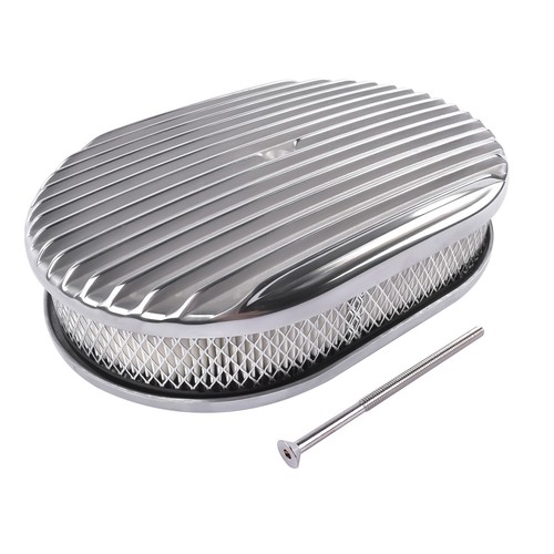 12" Oval Cast Aluminum Fully Finned Air Cleaner Polished For 5-1/8 ...