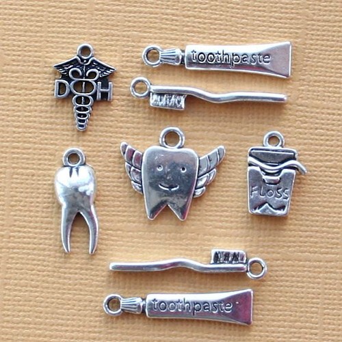 Dental Charm Collection Antique Silver Tone 8 Charms - COL242 | eBay
