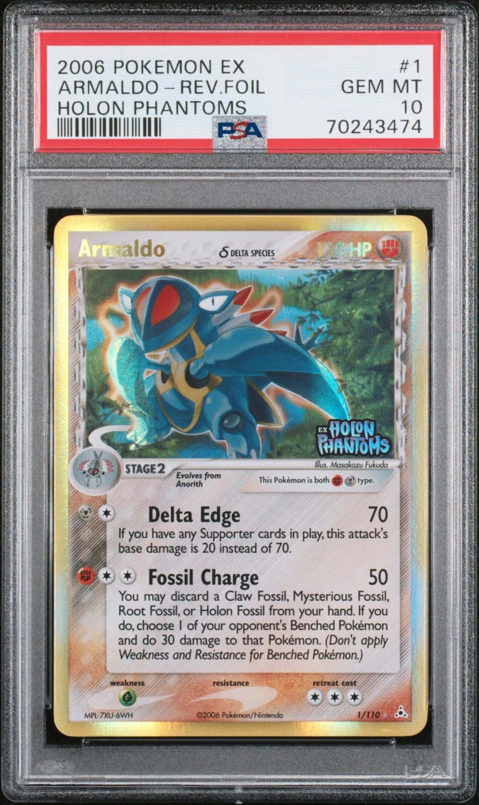 Armaldo 2006 EX: Holon Phantoms #001/110 Reverse Holo PSA 10 Price ...