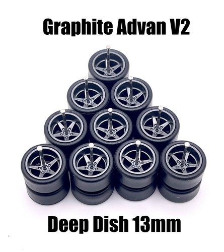 5x Graphite Advan V2 13/13mm DEEP DISH Wheels Rubber Tires for 1/64 H0T ...