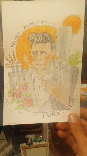 Johnny Cash Because Your Mine.. I Walk The Line Drawing | eBay