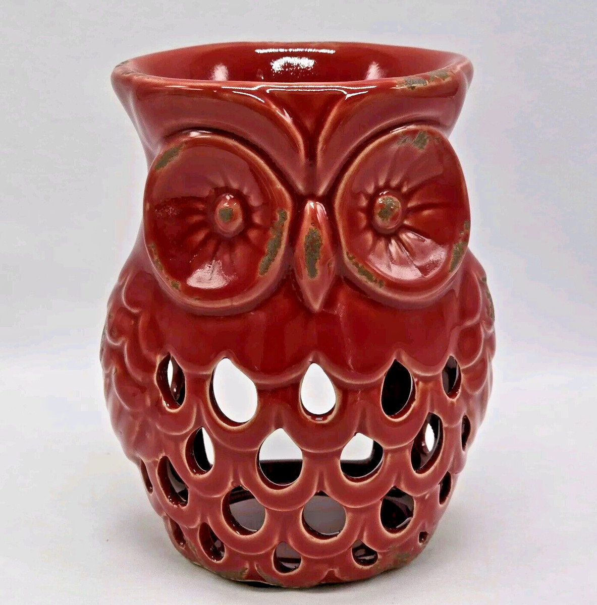 Red Ceramic Owl Candle Holder