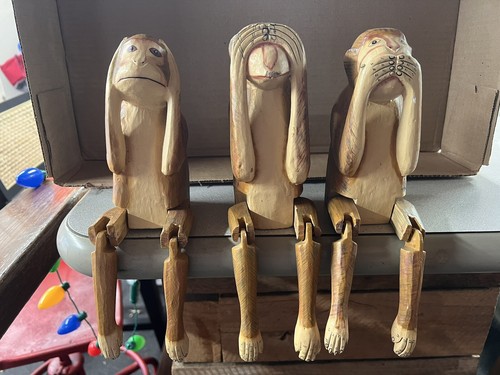 Vintage wooden sitting shelf monkey figurines-Full Set | eBay