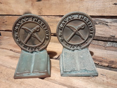 Antique Nautical Patina Solid Brass Bookends United States Naval ...
