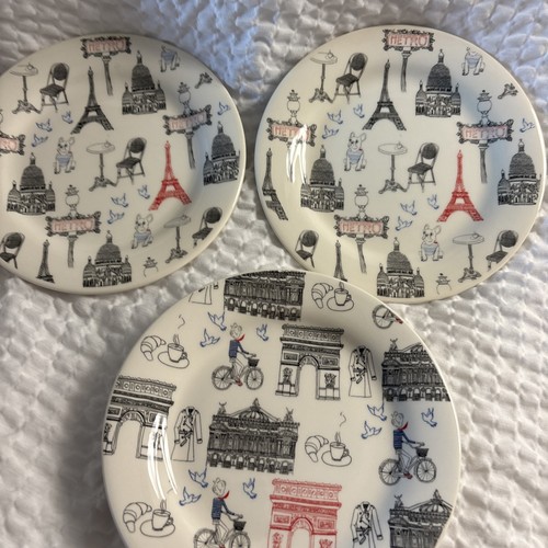 3 Gien Ca C'est Paris French Bulldog & Paris 6.5IN Plate Made in France ...