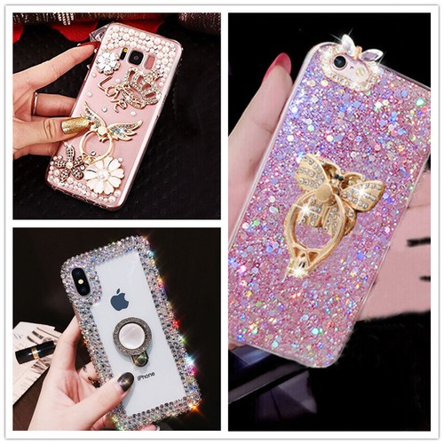 Girl Rhinestone Bling Glitter Diamond Shockproof Clear Back Phone Case ...