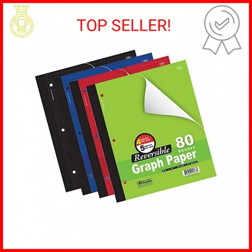 Bazic 4/5 Reversible Graph Paper, 8" 1/2 X 11", 80 Sheets (Assorted ...