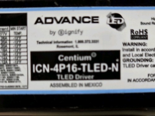 Lot of 2, PHILIPS ADVANCE ICN-4P16-TLED-N LED T8 Driver,120 to 277 VAC ...