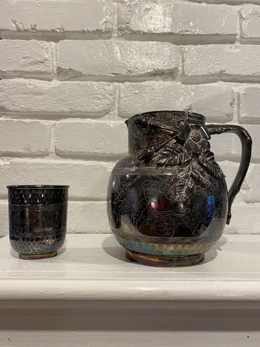 Antique Derby Silver Co Ornate Pitcher And Matching Glass | eBay
