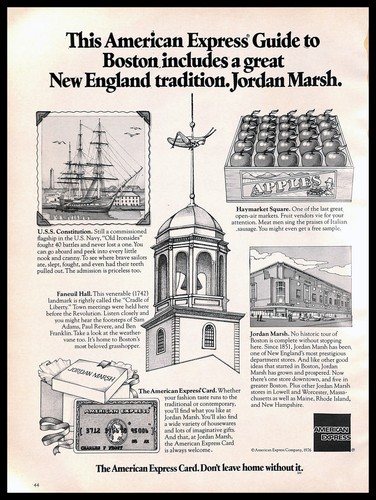 1976 American Express Card Boston Vintage PRINT AD City Guide Drawing B ...