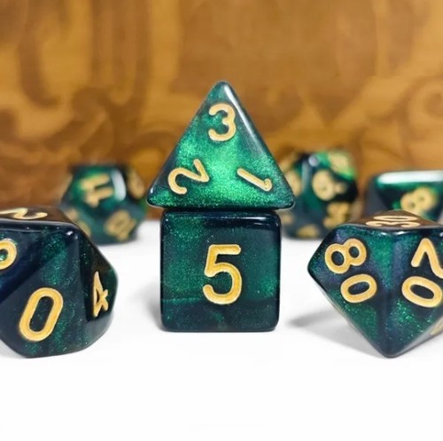 TEG - 7 Forest Green w/ Gold Glitter Polyhedral Dice New Polyhedral ...