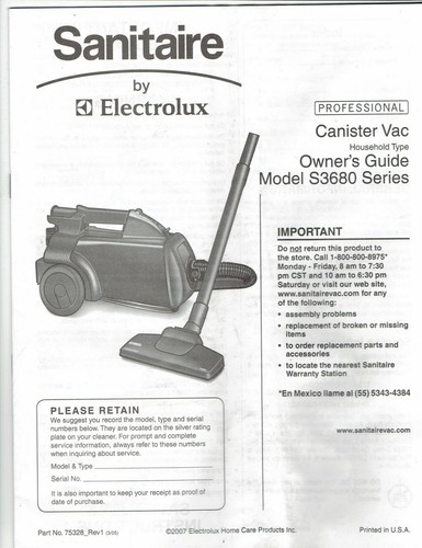 Sanitaire Model s3680 Vacuum Replacement Instruction Manual Original | eBay
