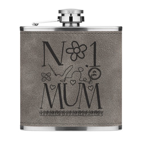 No.1 Mum Herzen 170ml Pu-Leder Flachmann Grau Lustig Muttertag Liebe ...