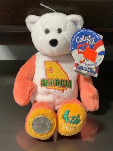 2002 LIMITED TREASURES 8" PLUSH 50 STATE QUARTER COIN BEAR GEORGIA (NEW ...