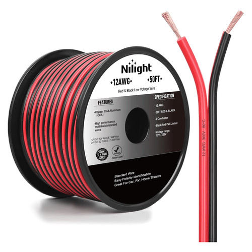 12AWG 50FT Copper Clad Aluminum Wire 12-2 Gauge Red Black CCA ...