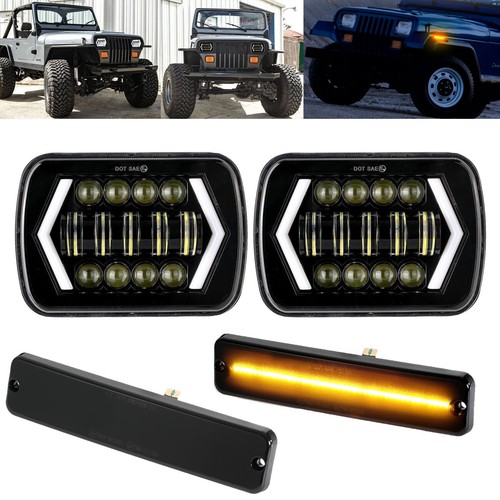 For Jeep Wrangler YJ 1987-1995 Headlights + LED Front Fender Side ...