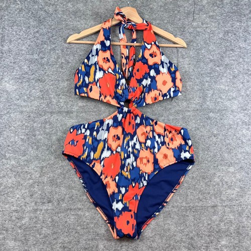 Boden One Piece Monokini Swimsuit Halter Resin Ring 12 NWT Navy Orange ...