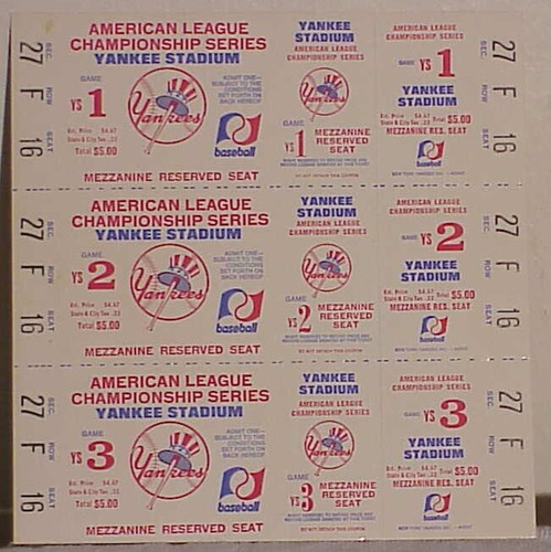 NEW YORK YANKEES 1970s FULL UNUSED ALCS PHANTOM TICKETS - Sheet of 3 (W ...