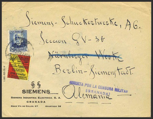 Zone Nacional. Censorship Military Bando Nacional. cover 688. 1937. 50 ...