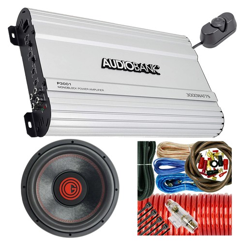 Audiobank P3001 Monoblock 3000 WATTS Amp + 1x Subwoofers 12" 2000W + 4 ...