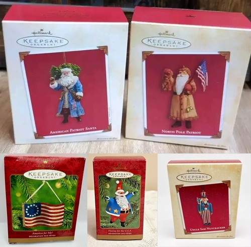 Lot of 5 Hallmark Keepsake Patriotic Santa Flag USA Keepsake Ornaments ...