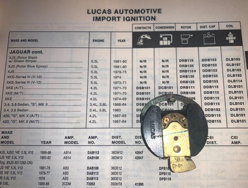 NOS Lucas Distributor Speed Limited Rotor RA11. DRB111. Jaguar MKX, XKE ...