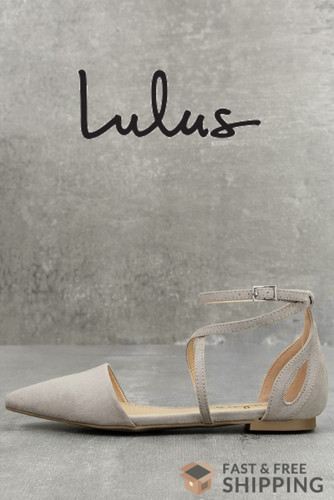 LULUS SHOES Lulu's Rayna Grey Vegan Suede Pointed Toe Flats With ...