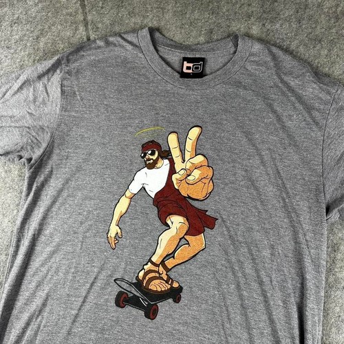 Jesus t shirt men large grey funny humor skater peace cartoon christ ...