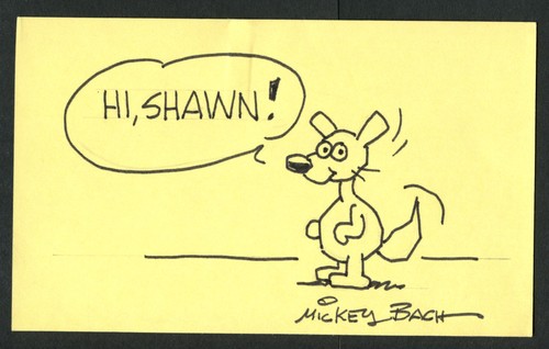 Mickey Bach Word A Day Cartoons signed autograph 3x5 w/ Original Sketch ...
