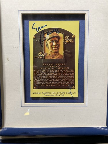 1964 Yellow Ernie Banks Autographed Hall Of Fame Plaque Card Framed. | eBay