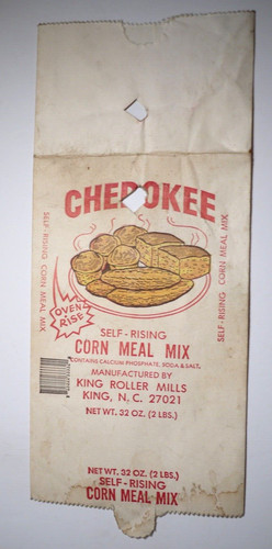 Vintage Paper Sack Bag - CHEROKEE CORN MEAL MIX, KING ROLLER MILLS ...
