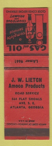 Matchbook Cover - JW Lietch Amoco oil gas Atlanta GA WORN | eBay