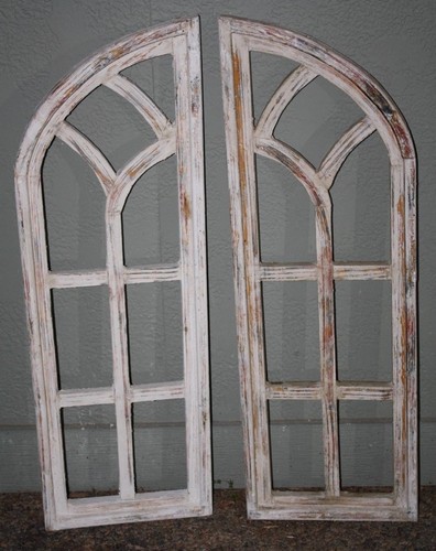 2 Wooden Antique Style Church WINDOW Frame Shutters Wood Gothic 36 ...