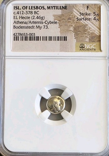Lesbos Mytilene Athena & Artemis Hecte NGC Fine Ancient Electrum Coin ...